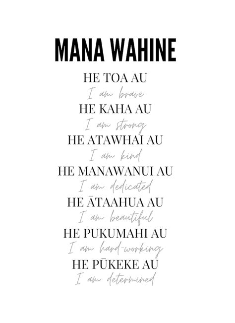 Mana Wahine Print Wall Art Te Reo Maori Māori Language Aotearoa New