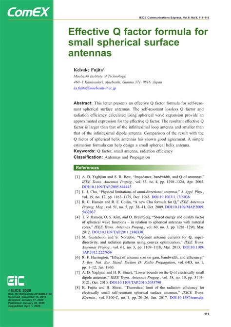 PDF Effective Q Factor Formula For Small Spherical Surface Antennas