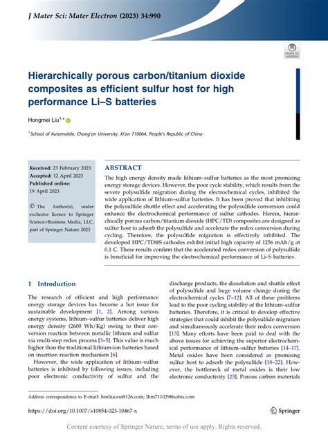 Hierarchically Porous Carbontitanium Dioxide Composites As Efficient