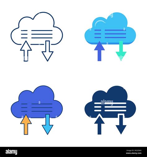 Cloud Information Storage Icon Set In Flat And Line Style Data Synchronization Symbol Vector