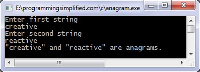 C ANAGRAM PROGRAMMING CODE