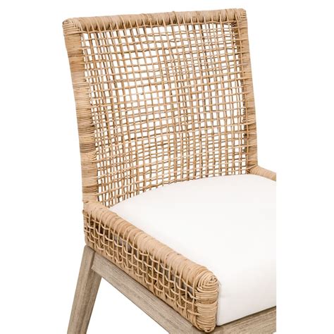 Lyra Coastal Beach Cream Performance Woven Rattan Dining Chair Set Of