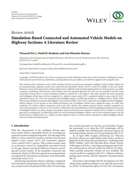 Pdf Simulation Based Connected And Automated Vehicle Models On