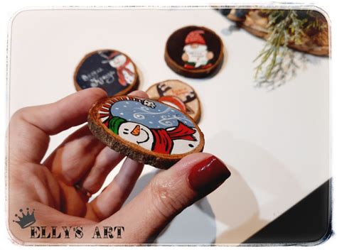 Коледни ръчно рисувани дървени шайби магнитчета Handmasters Bg