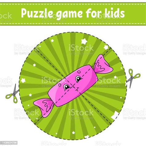 잘라 서 재생할 수 있습니다 둥근 퍼즐 아이들을위한 논리 퍼즐 활동 페이지입니다 생일 테마 유치원에 대한 절단 연습 만화 캐릭터 0명에 대한 스톡 벡터 아트 및 기타 이미지