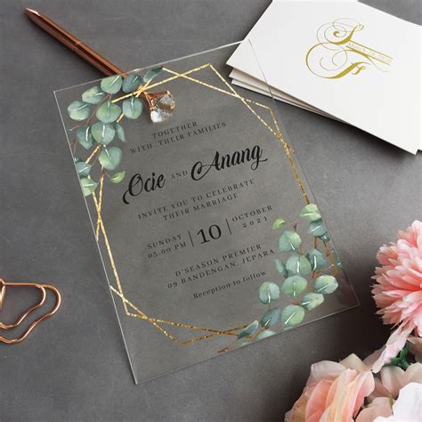 Gold Geometric Greenery Wedding Invitation Boho Watercolor Etsy