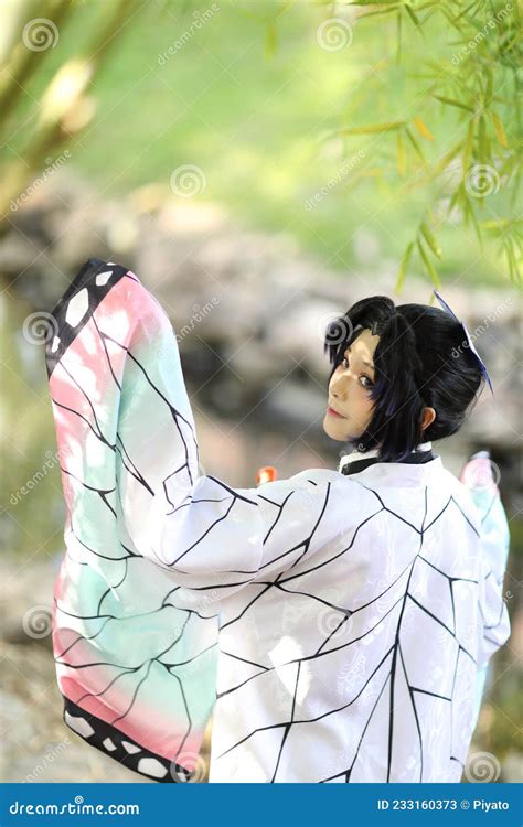 Japan Anime Cosplay Portrait Of Girl With Comic Costume With Japanese