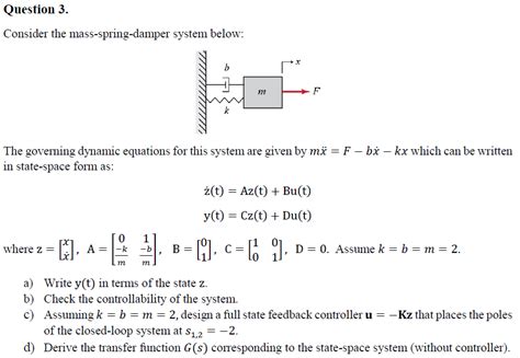 Solved Consider The Mass Spring Damper System Below The