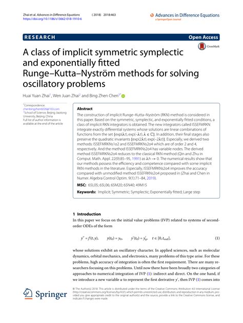 Pdf A Class Of Implicit Symmetric Symplectic And Exponentially Fitted