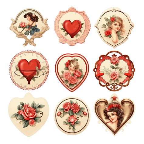 Set Of Vintage Valentine Stickers Vintage Clipart Valentine Clipart