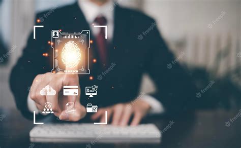 Premium Photo Man Touch Fingerprint With Virtual Global With Cyber