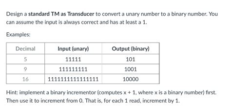 Solved Design A Standard Tm As Transducer To Convert A Unary