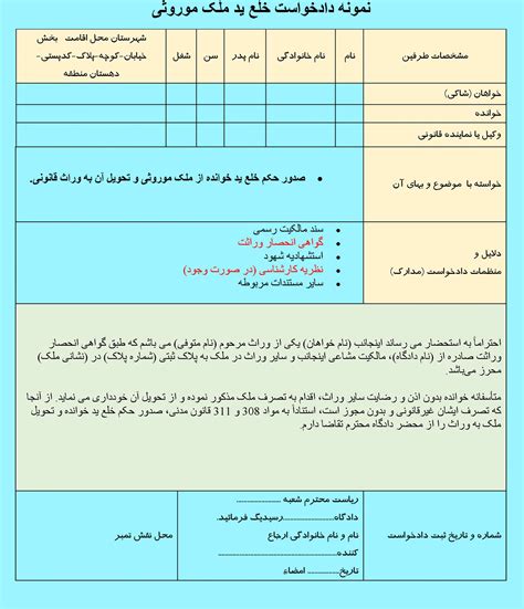 دانلود رایگان نمونه دادخواست خلع ید ملک موروثی Pdf Word