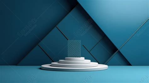 생생한 3d 렌더링 파란색 배경에 기하학적 모양이 있는 빈 연단 연단 배경 기하학 배경 파란색 배경 이미지 Hd 연단 기하학 파란색 배경 사진 무료 다운로드