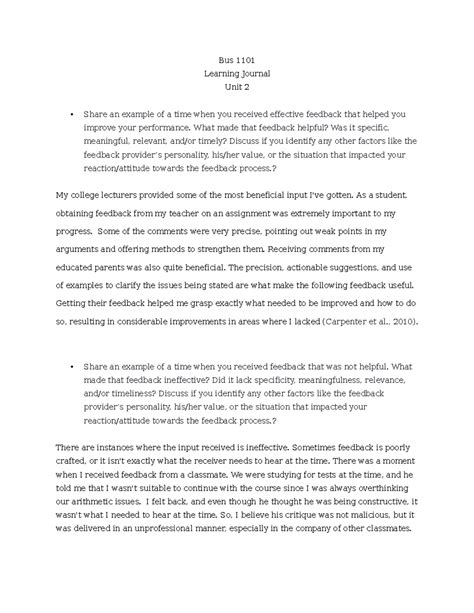 Learn Bus 1101 Unit 2 Assignment Bus 1101 Learning Journal Unit 2 Share An Example Of A Time