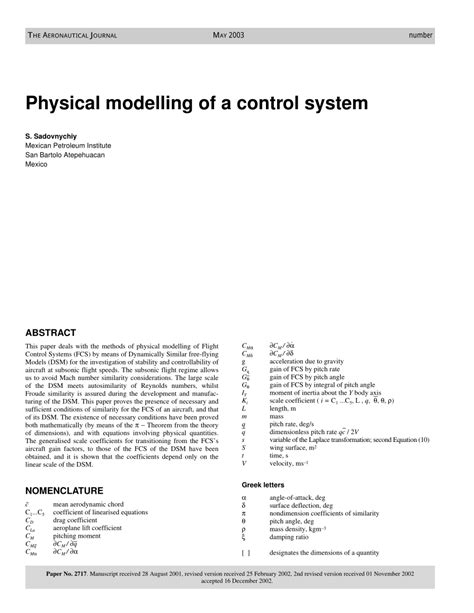 PDF Physical Modelling Of A Flight Control System