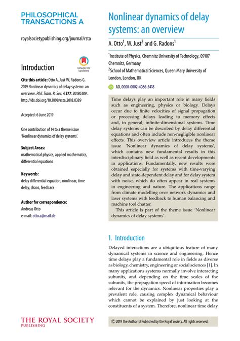 Pdf Nonlinear Dynamics Of Delay Systems An Overview
