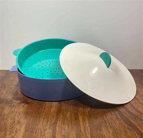 Vintage Tupperware Microsteamer Microwave Steamer 3066a 2 Large Three Piece Blue Teal And White