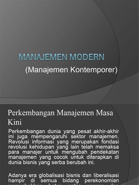 Manajemen Modern Atau Manajemen Kontemporer Pdf