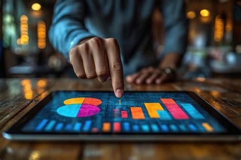 Engaging Business Meeting With Colorful Data Visualization On Tablet In