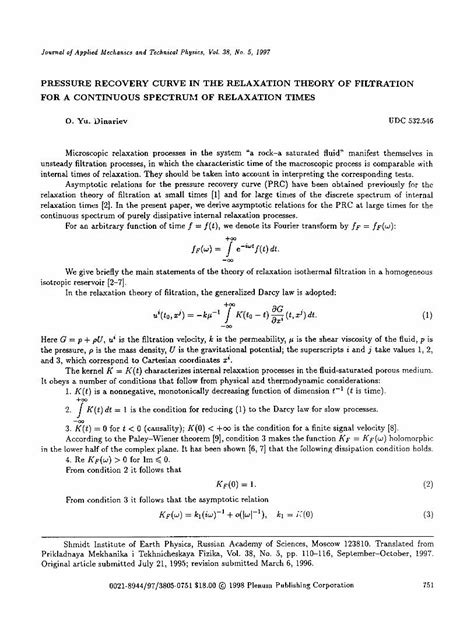 Pdf Pressure Recovery Curve In The Relaxation Theory Of Filtration