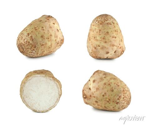 Сelery Root Without Leaves Whole And Cross Section Set Isolated