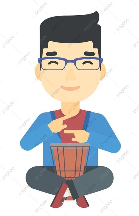 An Asian Man Playing Tomtom Vector Flat Design Illustration Isolated On White Background