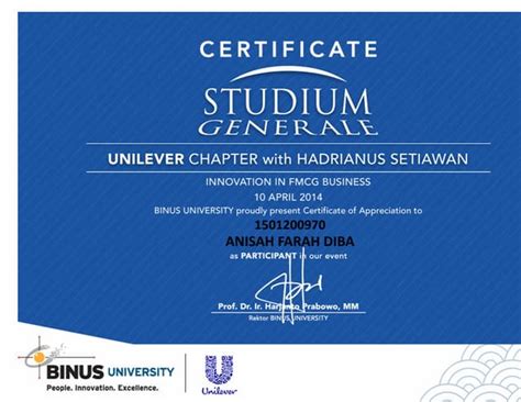 E Certificate Stadium Generale Unilever Ppt