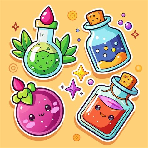 Cute Potion Bottles With Magical Effects Premium Ai Generated Vector