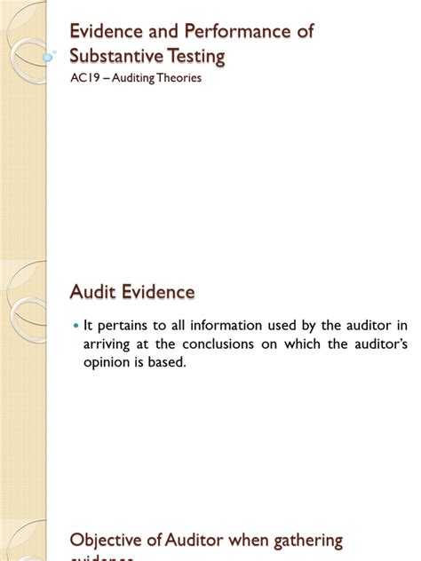 Evidence And Performance Of Substantive Testing Pdf
