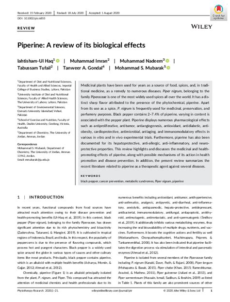 Pdf Piperine A Review Of Its Biological Effects
