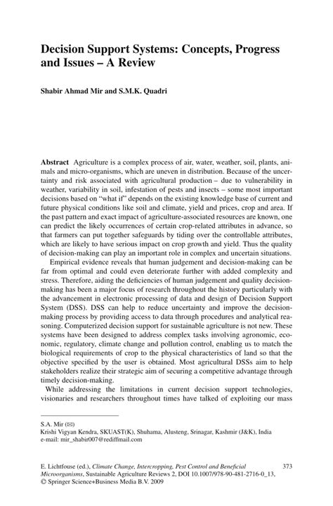 PDF Decision Support Systems Concepts Progress And Issues A Review