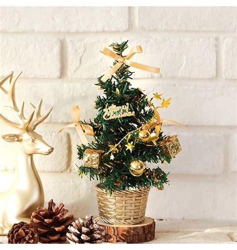 Andging 미니 크리스마스 트리 20 3cm 8인치 골드 테이블 탑 크리스마스 트리 인공 작은 미니어처 티몬