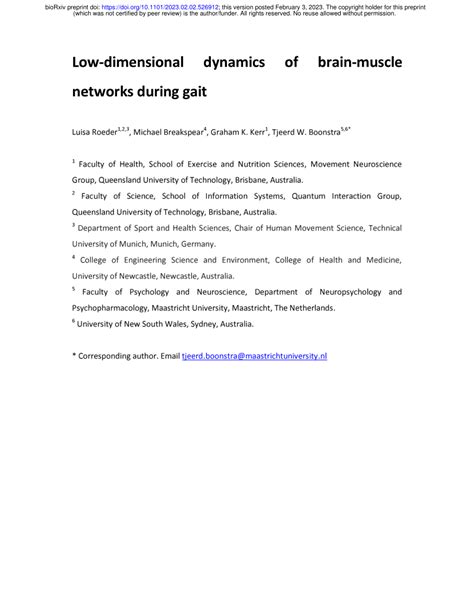 Pdf Low Dimensional Dynamics Of Brain Muscle Networks During Gait
