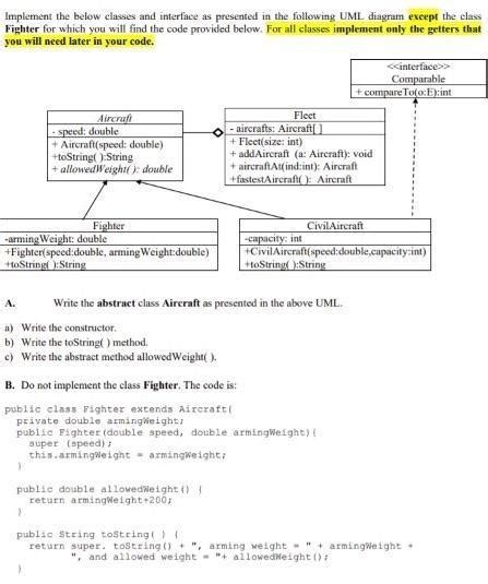 solved implement the below classes and interface as
