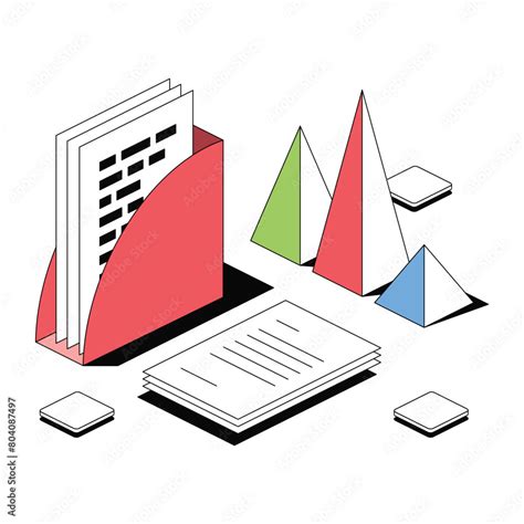 Documents And Charts Vector 3d Line Isometric Color Web Icons New Flat Style Creative Design