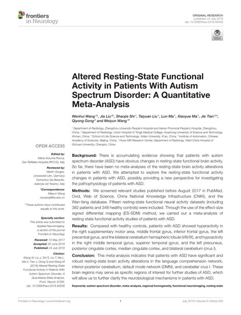 Pdf Altered Resting State Functional Activity In Patients With Autism Spectrum Disorder A