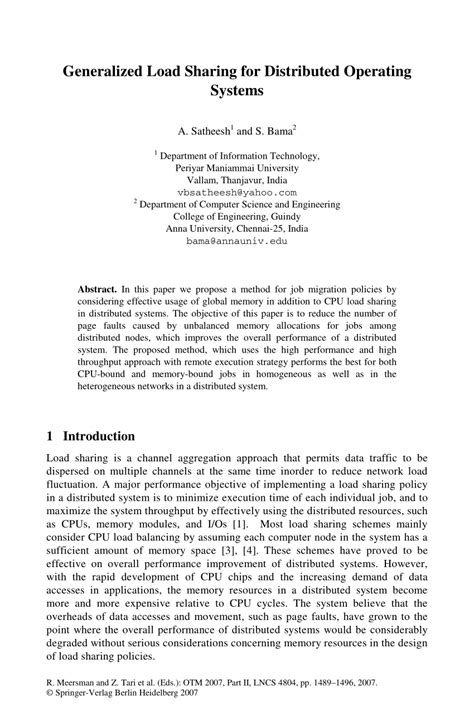 Pdf Generalized Load Sharing For Distributed Operating Systems