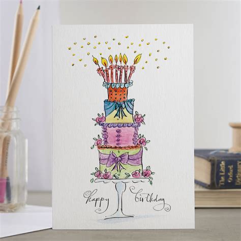 Happy Birthday Cake Birthday Card By Gabrielle Solly Illustration