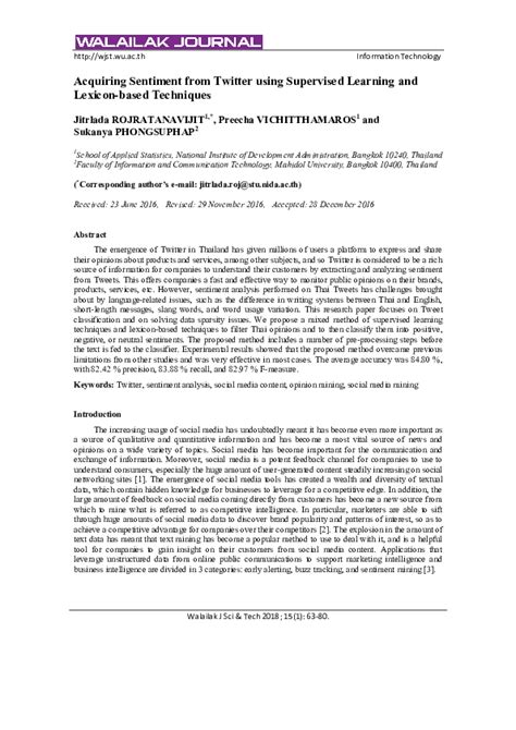 pdf acquiring sentiment from twitter using supervised learning and