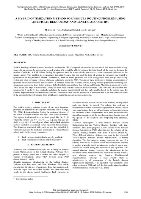 pdf a hybrid optimization method for vehicle routing problem using