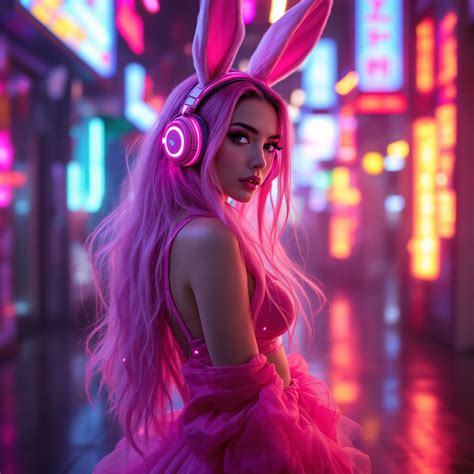 Flux Prompt The Pink Bunny Girl In The Cyber World Is A