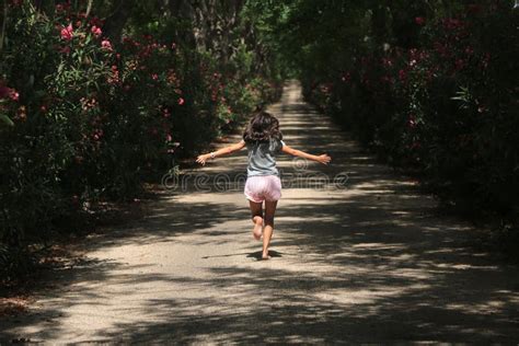 Path Sand Way Between Flowers With Woman Running Stock Photo Image Of