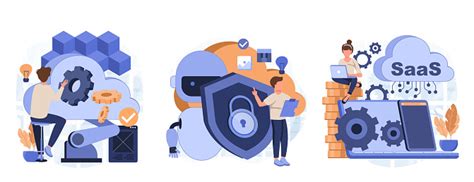 장면의 클라우드 소프트웨어 추상 개념 벡터 컬렉션입니다 클라우드 컴퓨팅 보안 Saas 기술 클라우드 기반 엔진 데이터 보호 가상 애플리케이션 스토리지 액세스 추상적 은유