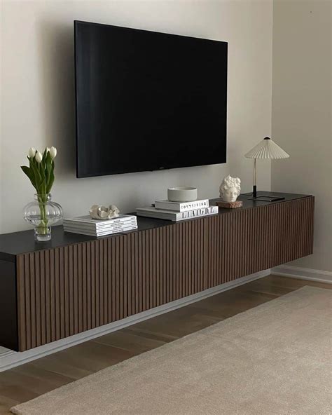 Black And Dark Wood Floating Tv Table Soul And Lane
