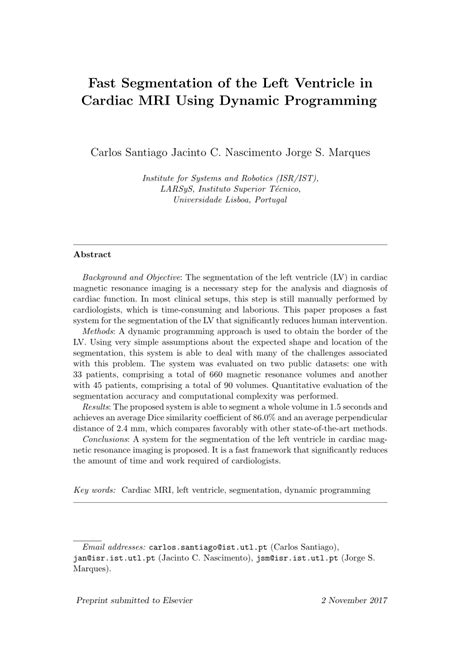 Pdf Fast Segmentation Of The Left Ventricle In Cardiac Mri Using Dynamic Programming