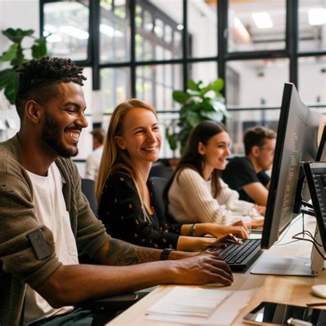 A Group Of People Working On Computers In A Classroom Premium Ai
