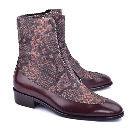 Corrente Brown Python Leather Ankle Boot With Side Zipper For Men