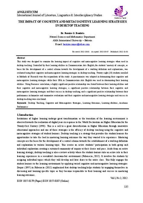 pdf the impact of cognitive and metacognitive learning strategies in