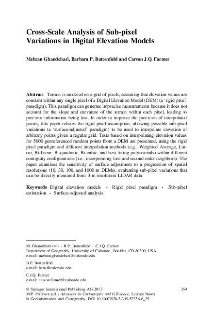Pdf Cross Scale Analysis Of Sub Pixel Variations In Digital Elevation